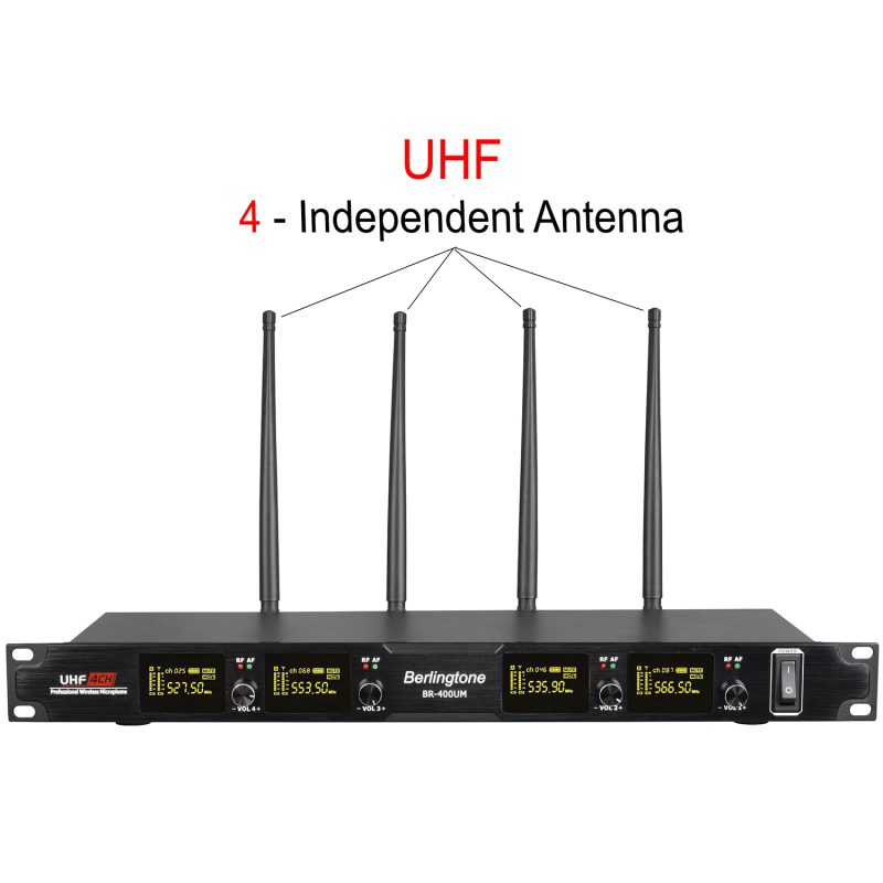 BerlingtoneBR-400UM, Professional 4-Channel UHF Wireless Microphone Systems - Berlingtone