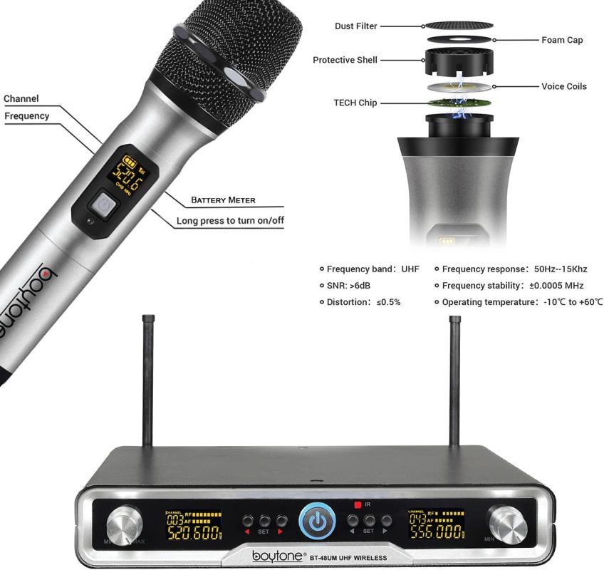 BT-48UM, 100 Channels Different frequency, UHF Wireless Microphone ...