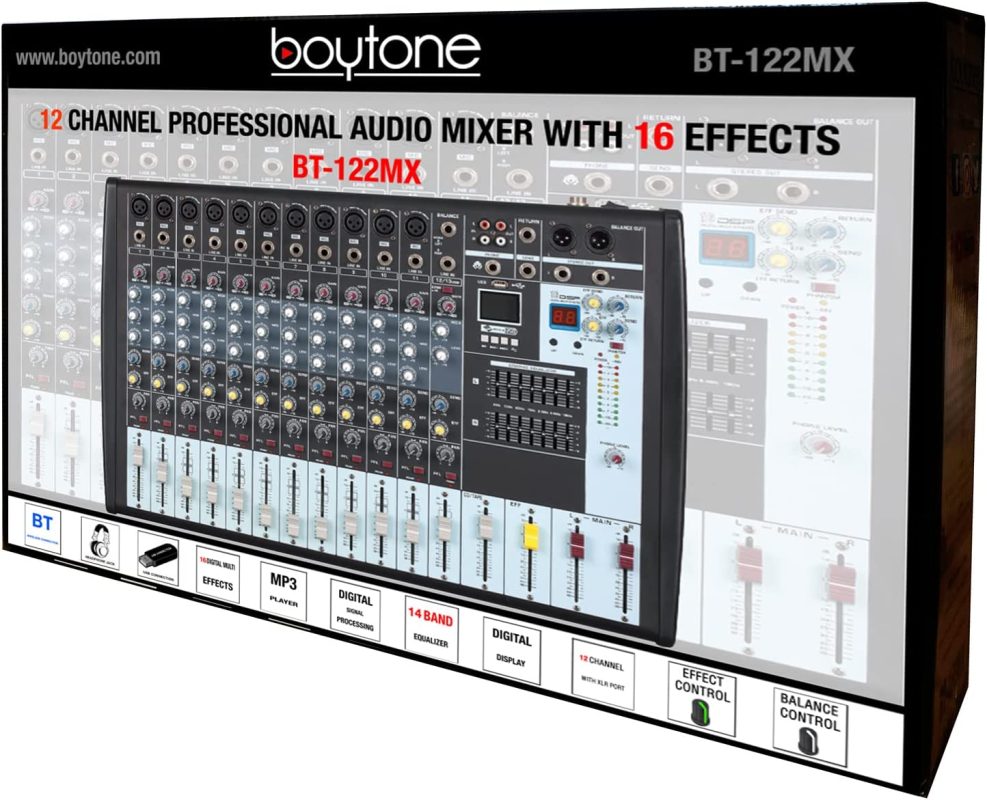 BT-122MX, 12-Channel Bluetooth Studio Audio Mixer - DJ Sound Controller ...