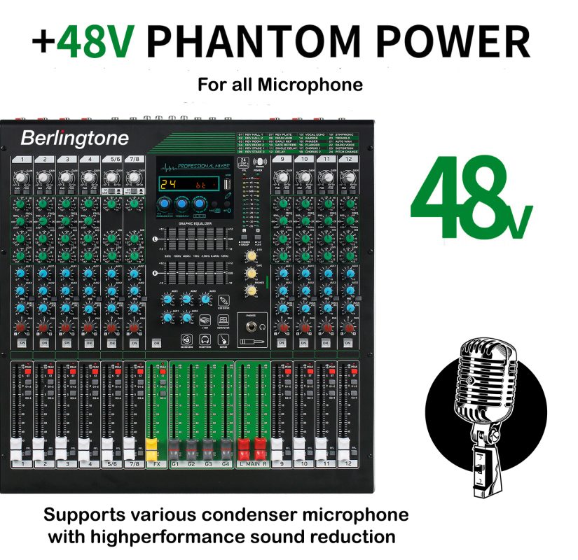Berlingtone BR-212MX, 12-Channel Professional Bluetooth Audio Mixer, PC ...